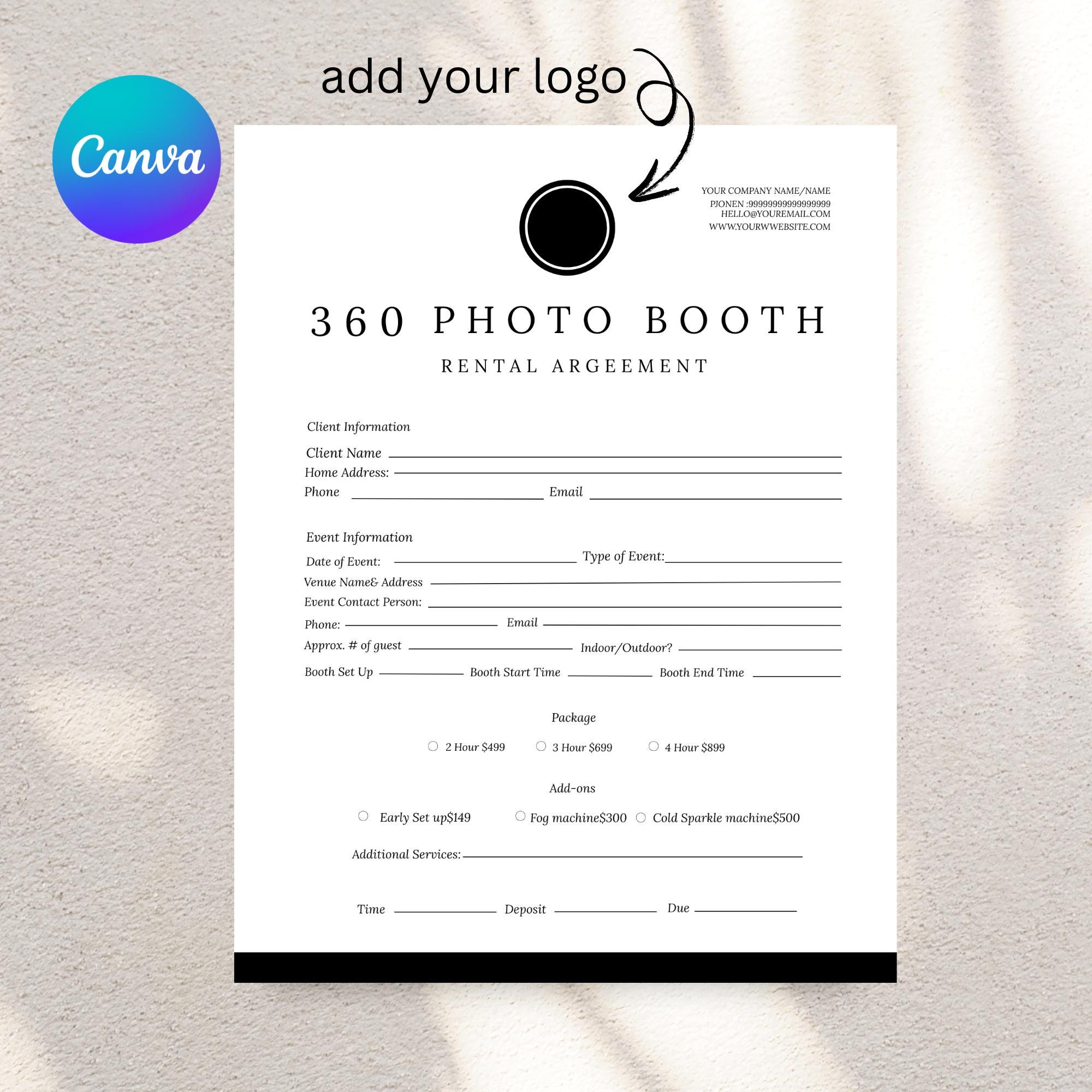 360 Photo Booth Contract Template, Photo Booth Template, Video Booth ...