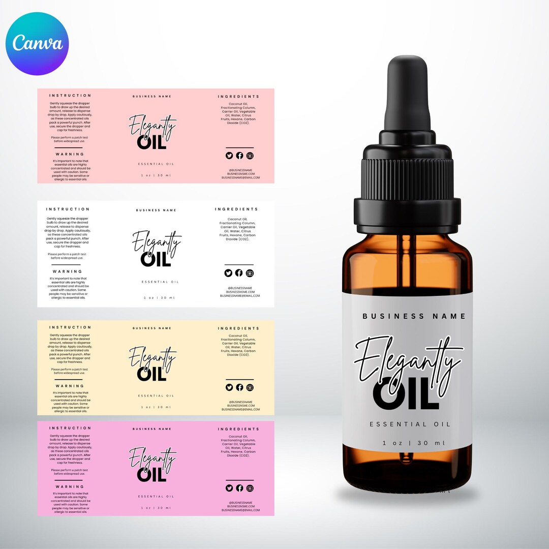 Essential Oil Bottle Label Template, DIY Label Design for Dropper ...
