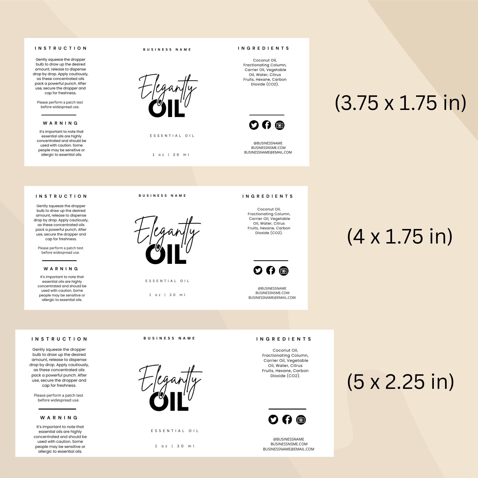 Essential Oil Bottle Label Template, DIY Label Design for Dropper ...