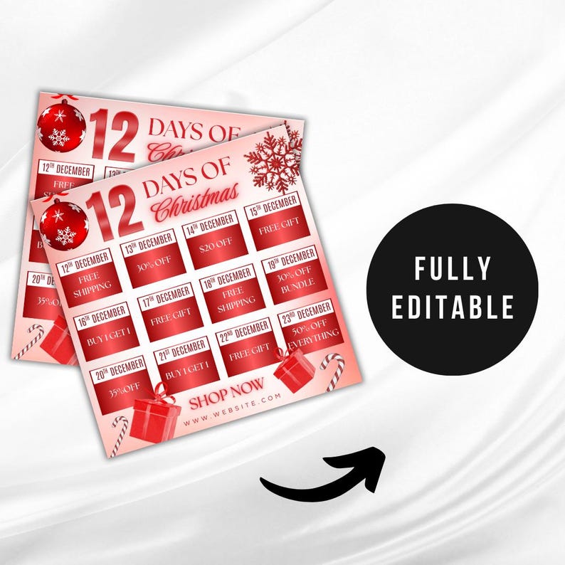 12 Days of Christmas Sale Flyer, Social Media Template (canva, 8x8) - Etsy