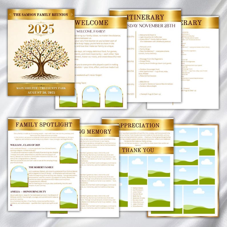 Editable Family Reunion Itinerary Template: Keepsake Program Booklet ...