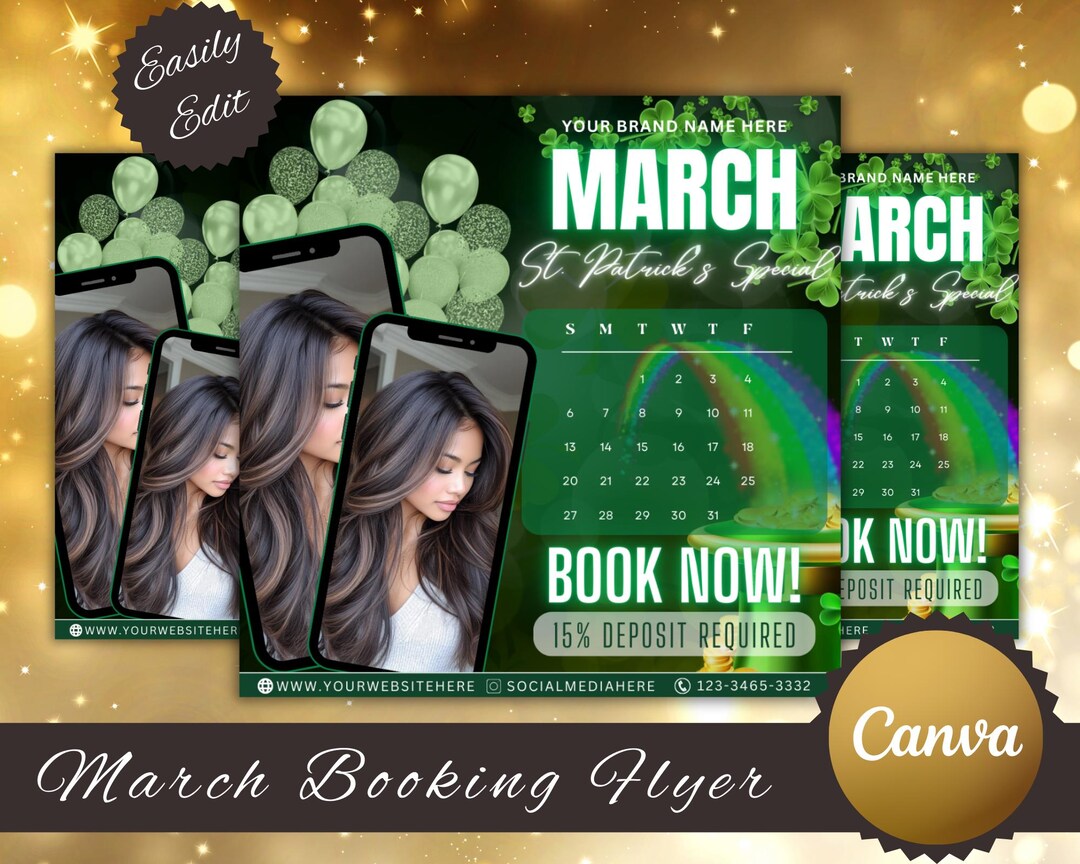 St. Patrick's Day Booking Flyer: Green & Gold Design (digital Download ...