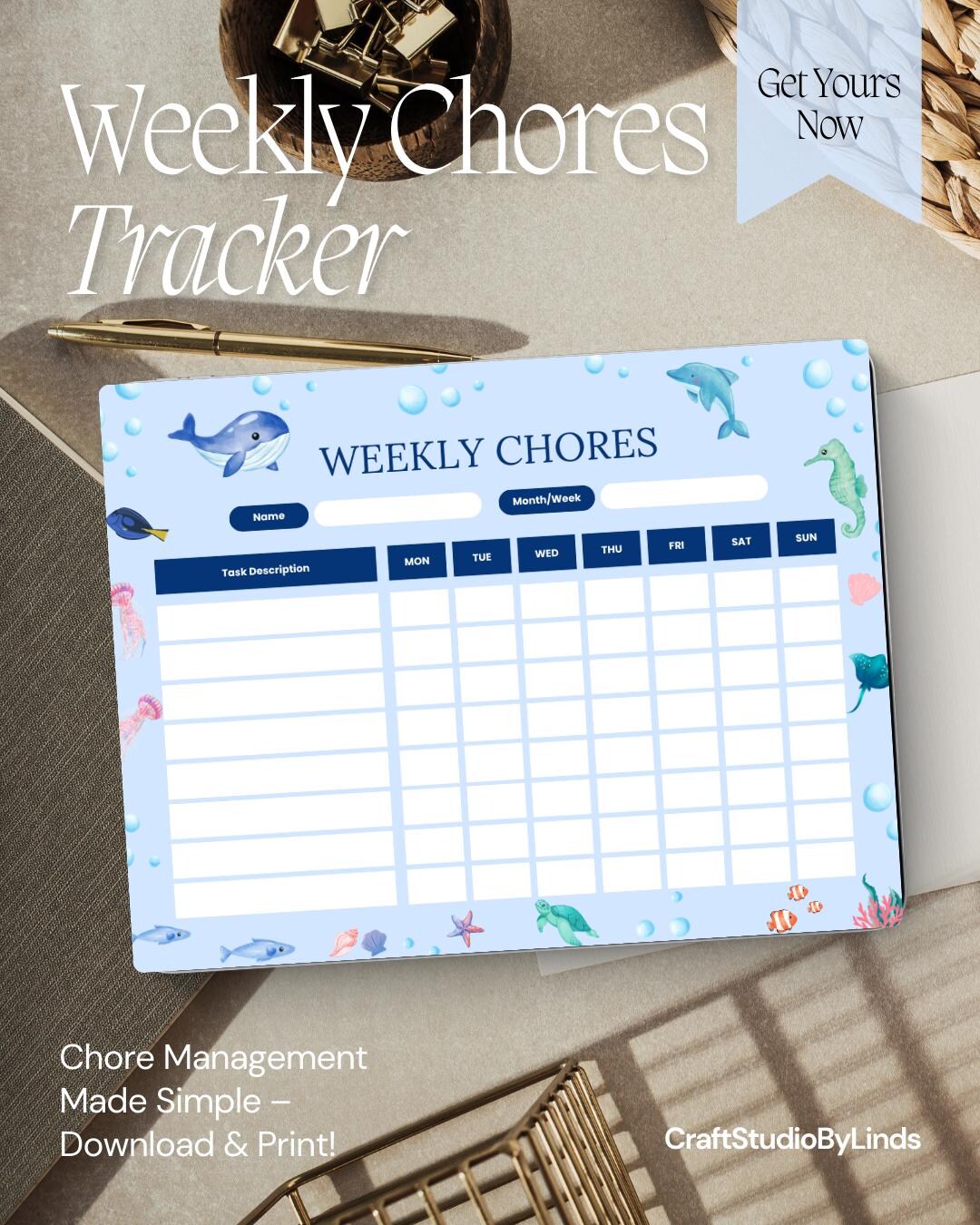 Under the Sea Themed Weekly Chores Chart – Printable Digital PDF - Etsy