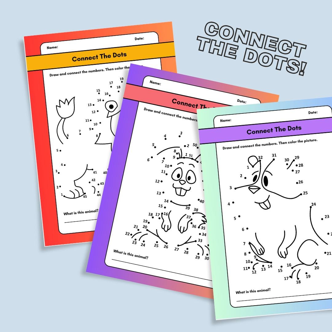 Numbered Dot to Dot Activity Worksheets - Etsy