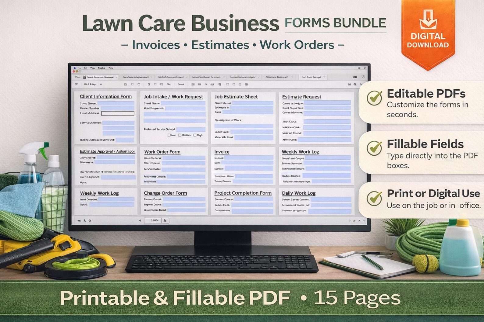 Lawn Care Business Forms Bundle | Printable Fillable PDF - Etsy