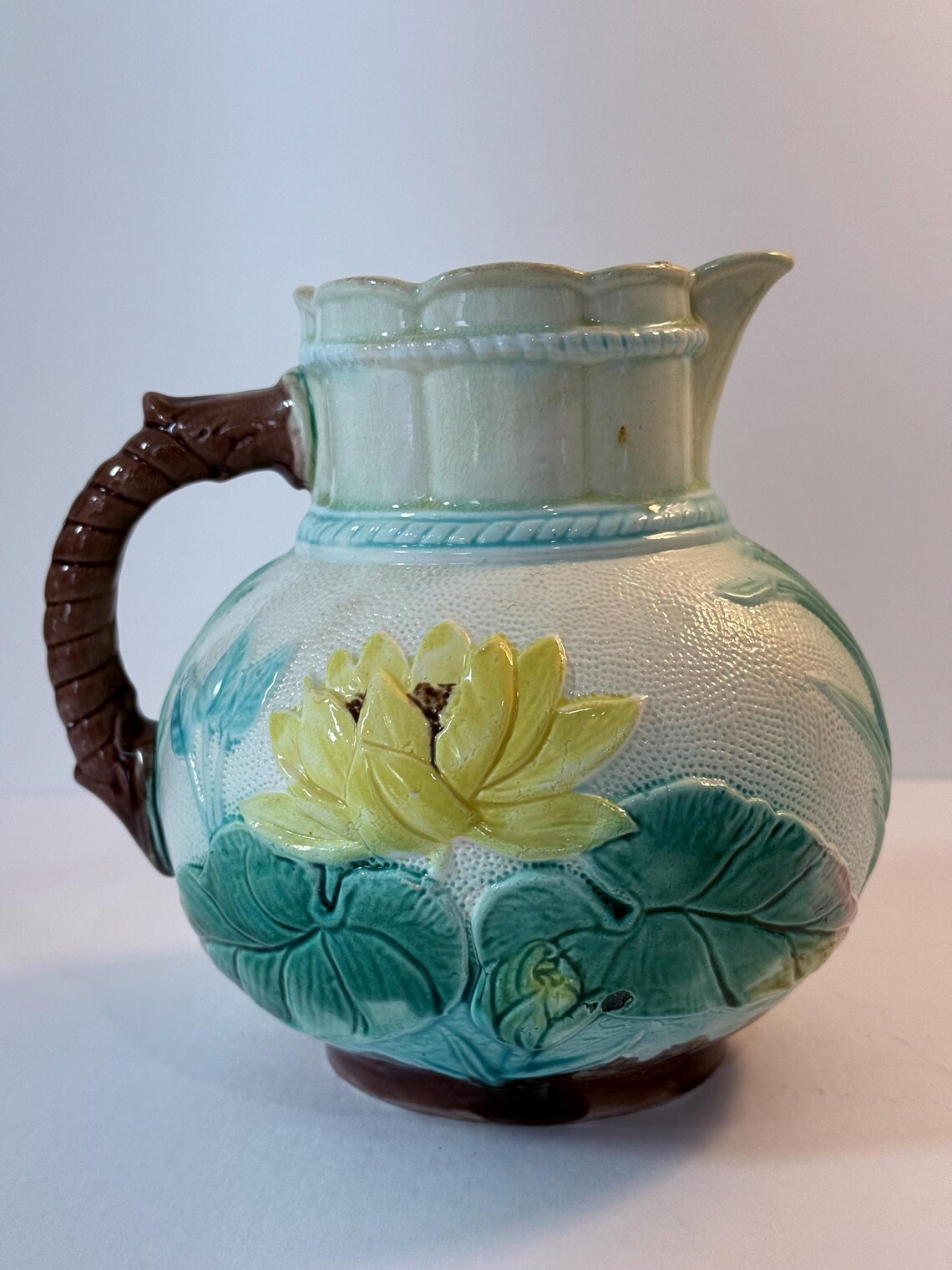 Antique Majolica Pitcher Pond Lily and Rope by Samuel Lear 1880 - Etsy