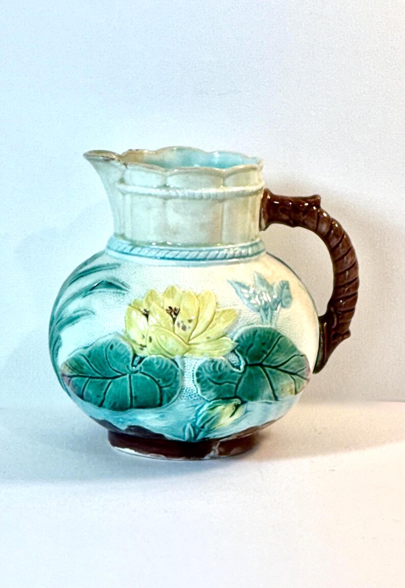 Antique Majolica Pitcher Pond Lily and Rope by Samuel Lear 1880 - Etsy