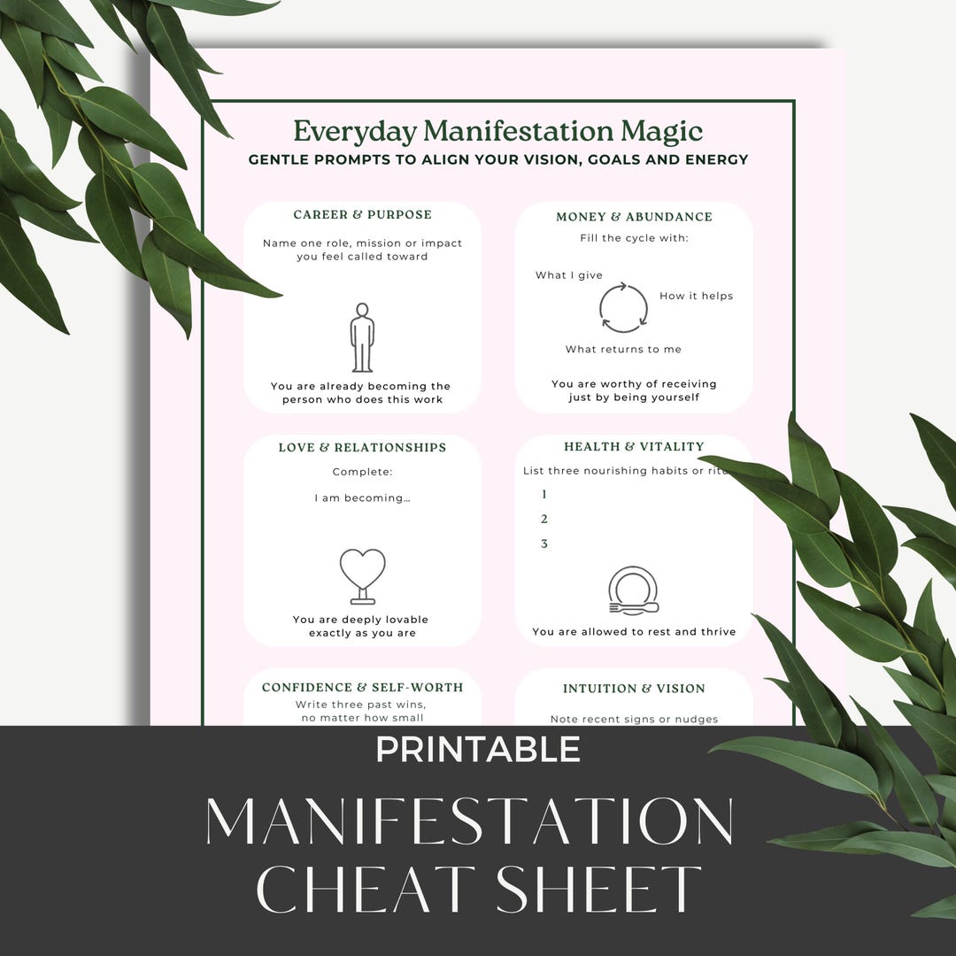 Manifestation Cheat Sheet | Printable Spirituality Guide for Abundance ...