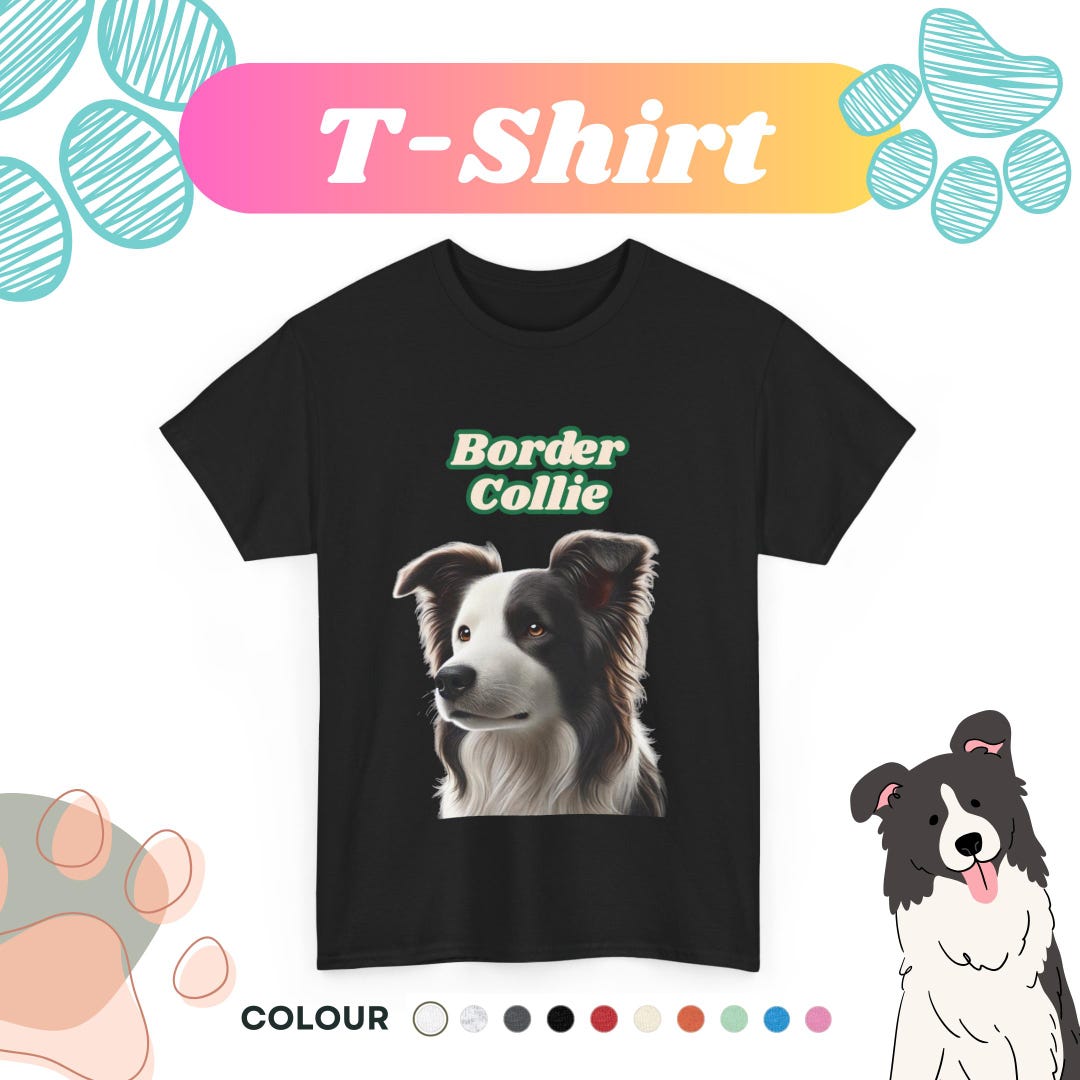 Border Collie T-shirt - Hyper Realistic Dog Print Tee, Border Collie ...