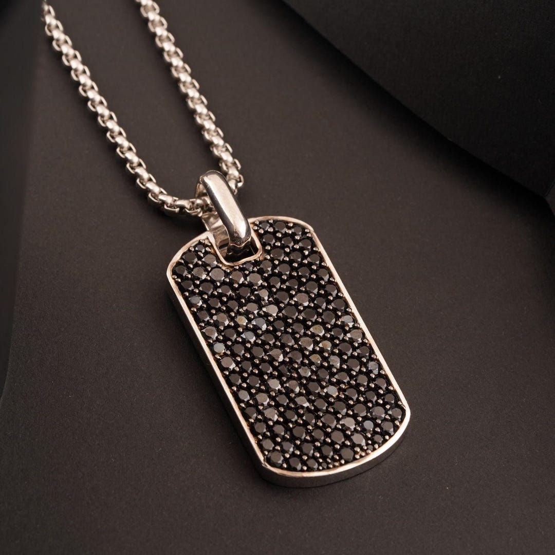Handmade Onyx Dog Tag Pendant: 14k White Gold Plated 925 Sterling ...