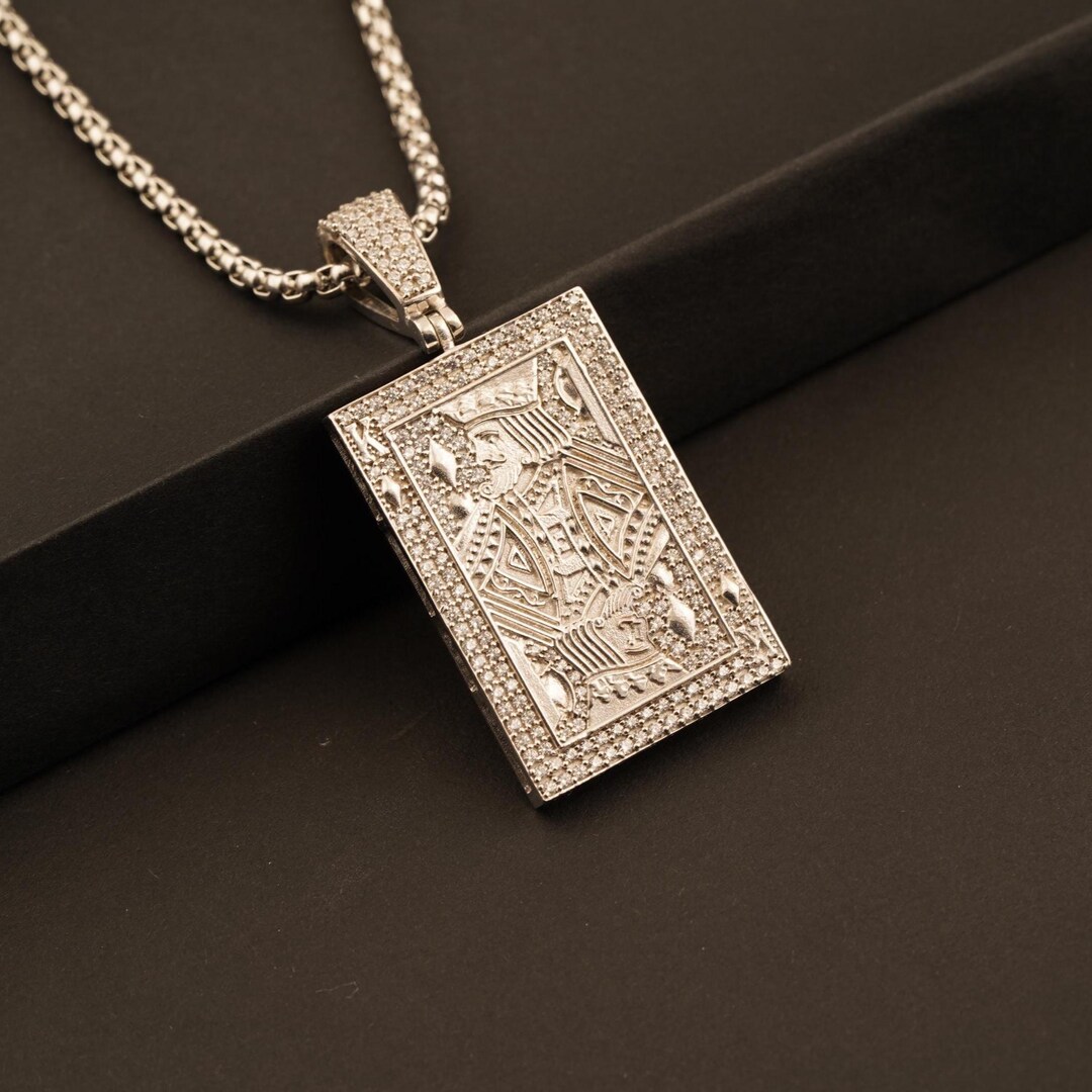 Men's Icy Moissanite King of Diamonds Poker Cards Pendant, 14k White ...