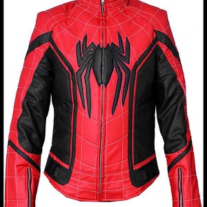 Spider Man Classic Men Web Red and Black Faux Leather Jacket - Etsy