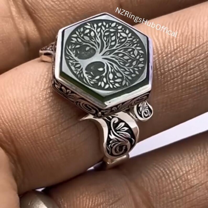Handmade Natural Green Aqeeq Ring Men's Islamic Jewelry | 925 Sterling ...