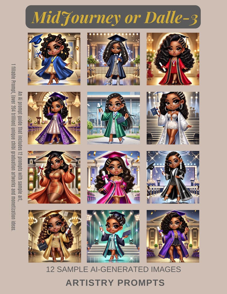 Chibi Graduation AI Prompt Guide – Midjourney & DALL-E – 12 Art Sample ...