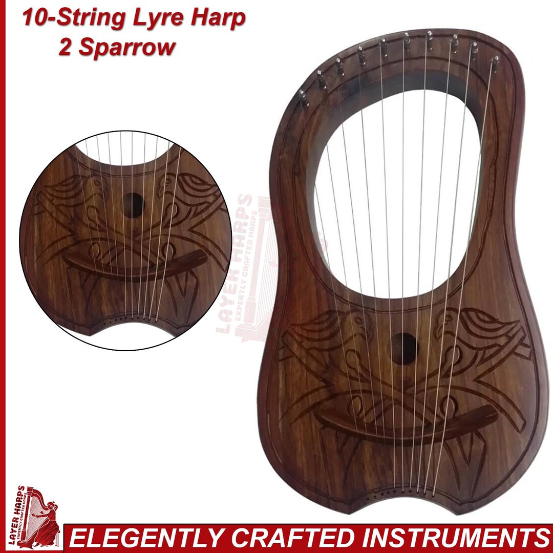 10-string Lyre Harp Lyre Harp 2 Birds Design Hand Engraved Celtic ...