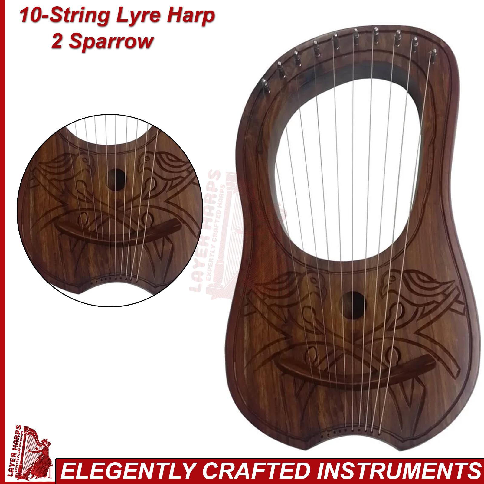 10-string Lyre Harp Lyre Harp 2 Birds Design Hand Engraved Celtic ...