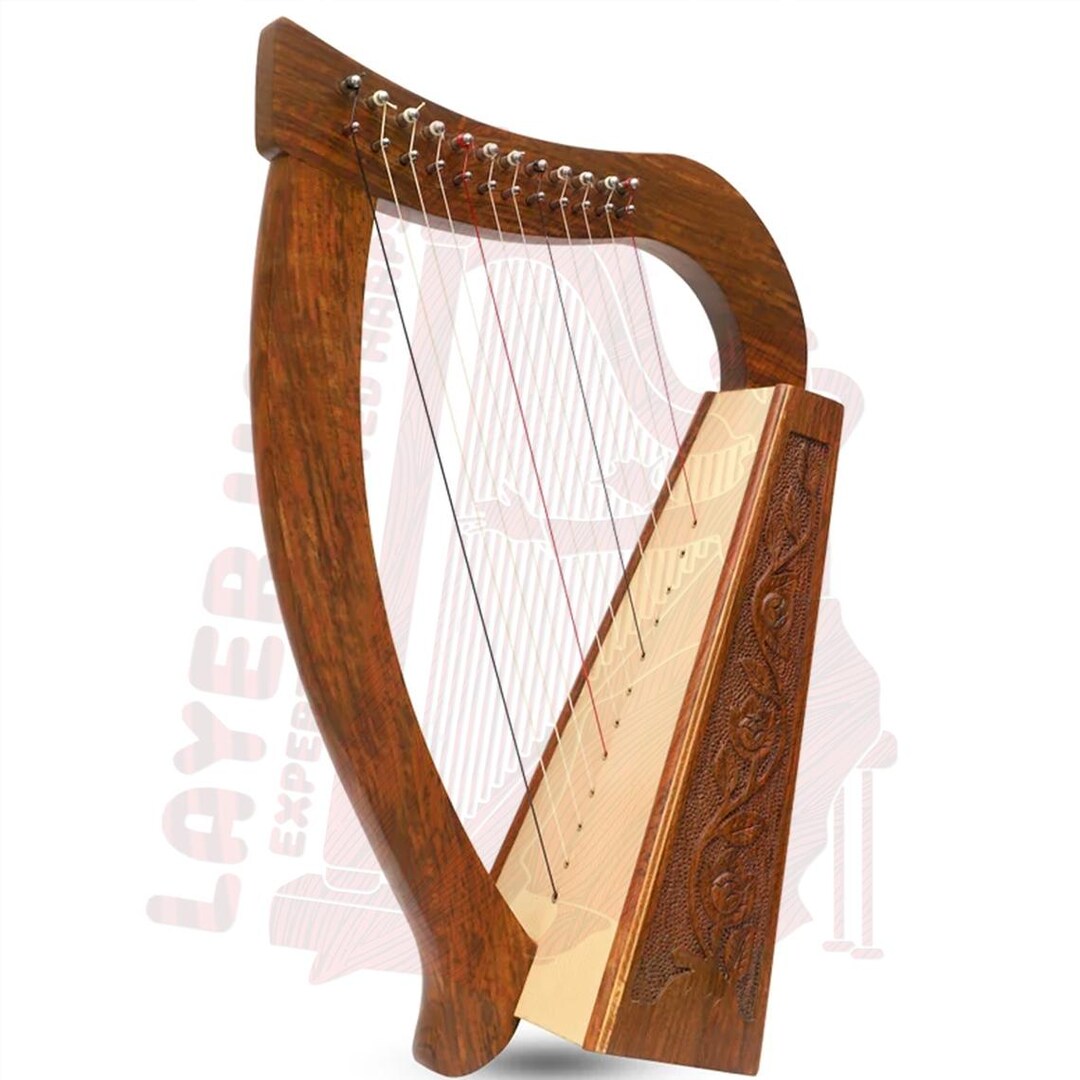 12 Strings Harp Irish Celtic Highland Solid Rosewood Natural Shape ...