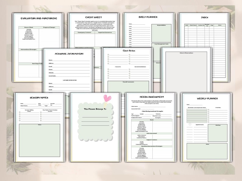 Social Worker Planner, Case Management Template, Client Notes Tracker ...
