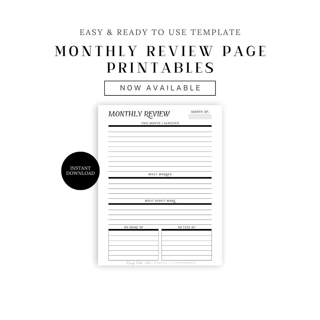 Minimalist Monthly Review Planner: Printable Reflection Worksheet (PDF ...