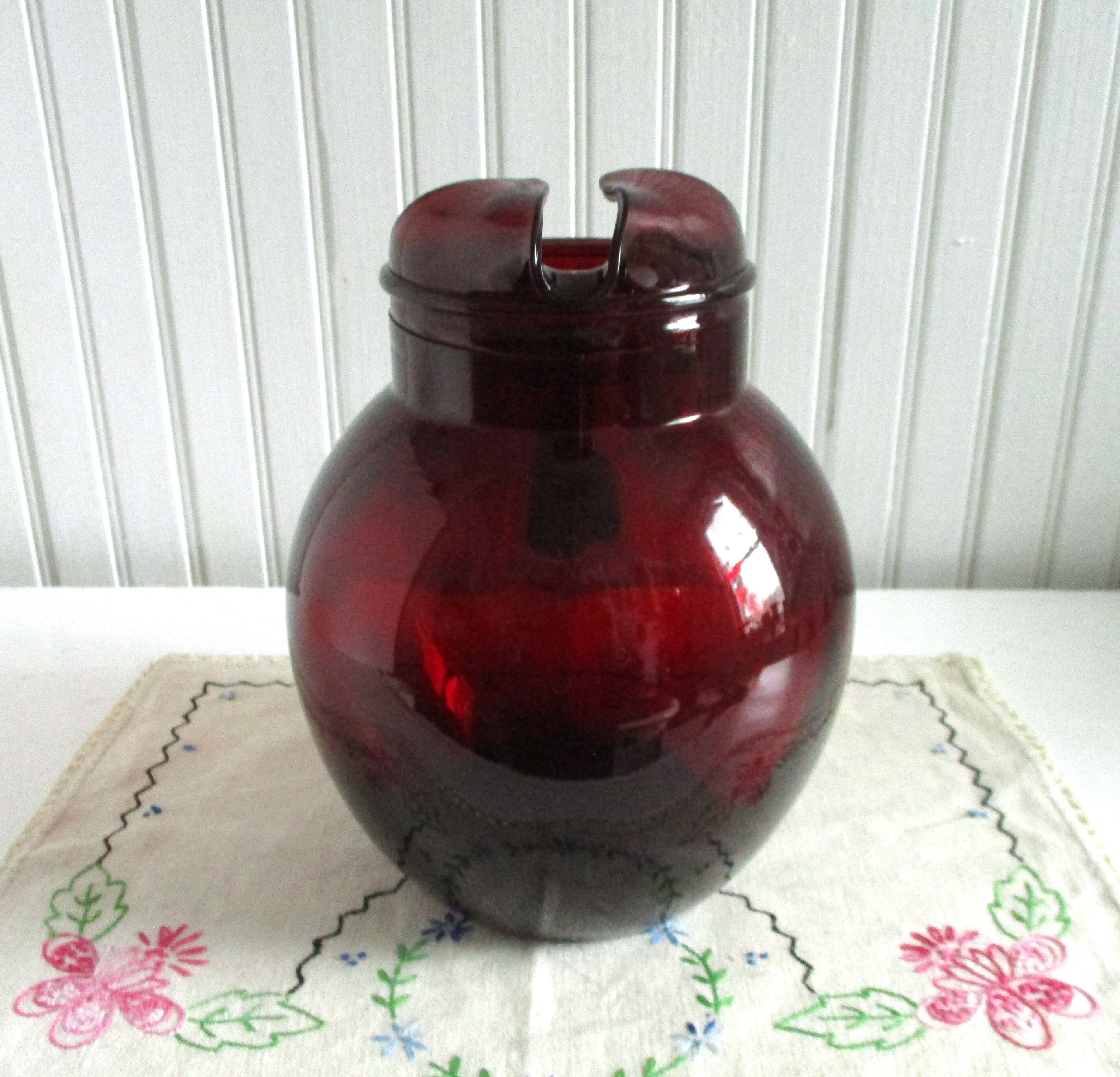 Anchor Hocking Ruby Red Glass Ball Pitcher 96 Fluid Ounces - Etsy