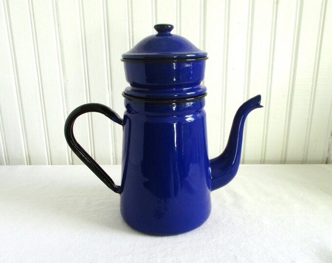Vintage Cobalt Blue and Black French Enamel "biggin" Coffee Pot - Etsy