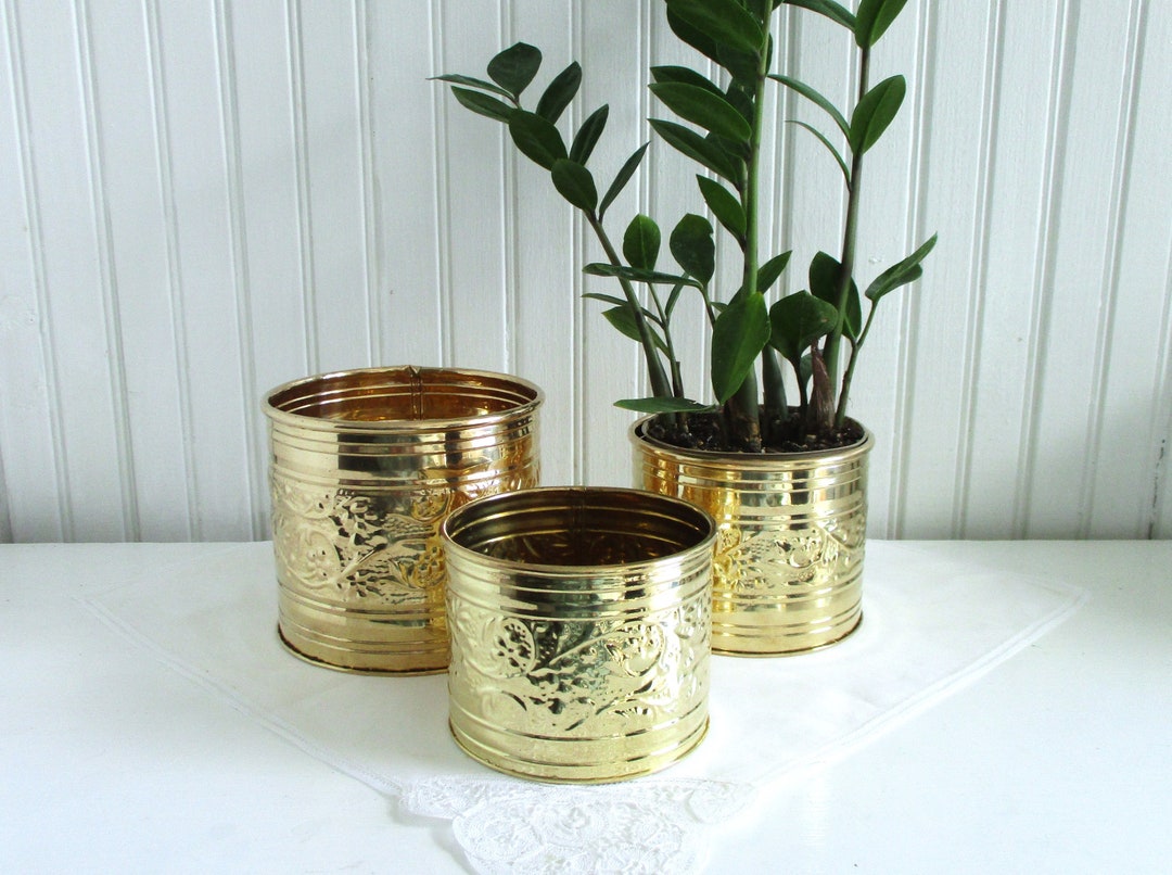 Set of Three Nesting Decorative Pressed Brass Planters Cache Pots - Etsy