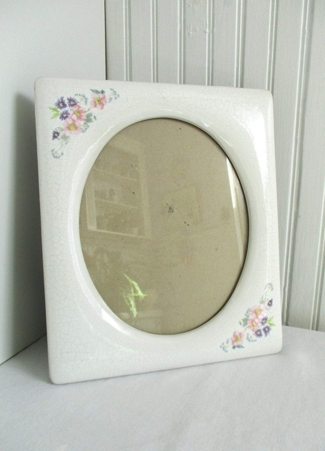 Vintage 1980s Large Ceramic Picture Frame With Transferware Flowers and ...
