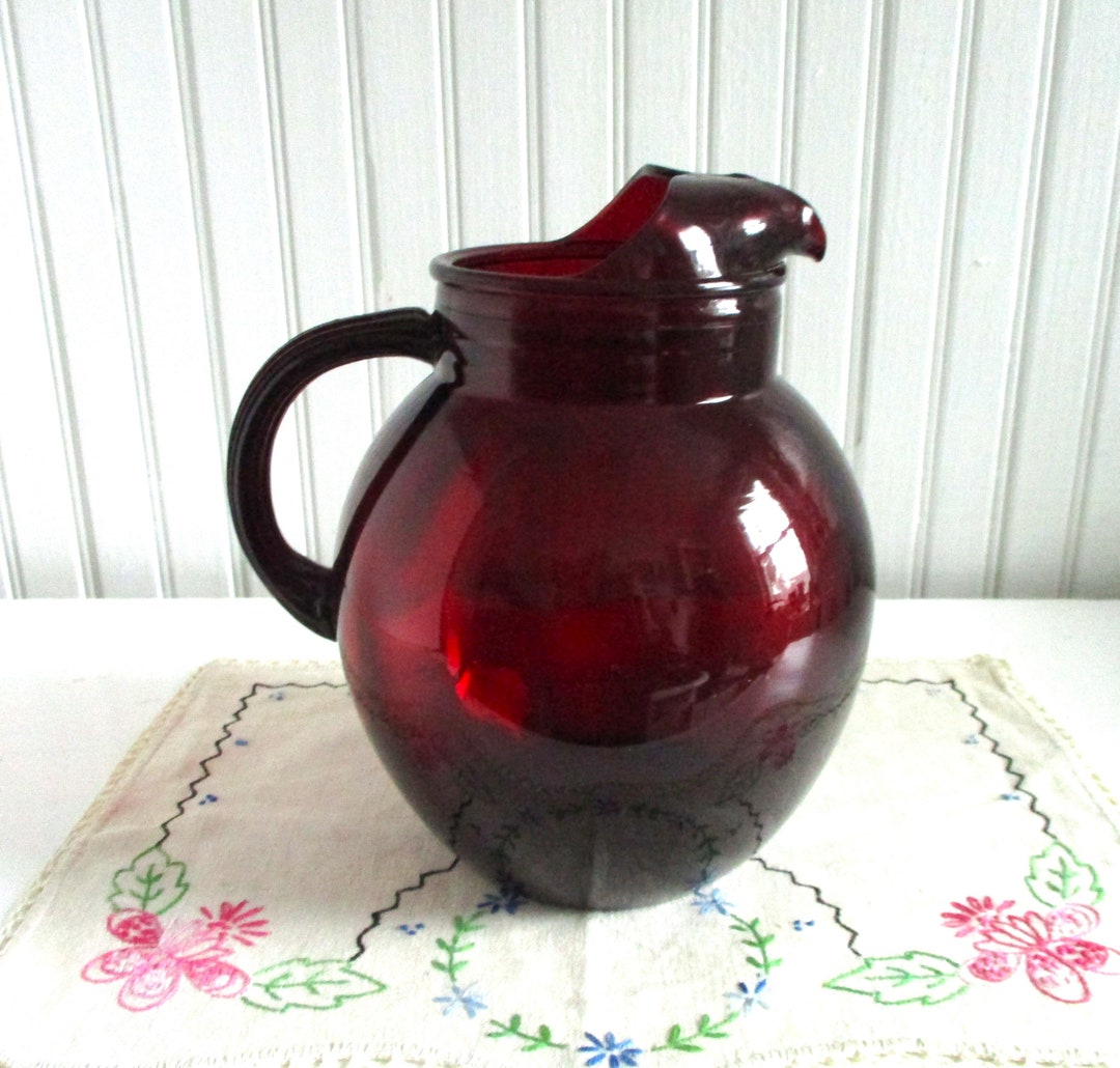 Anchor Hocking Ruby Red Glass Ball Pitcher - 96 Fluid Ounces - Etsy