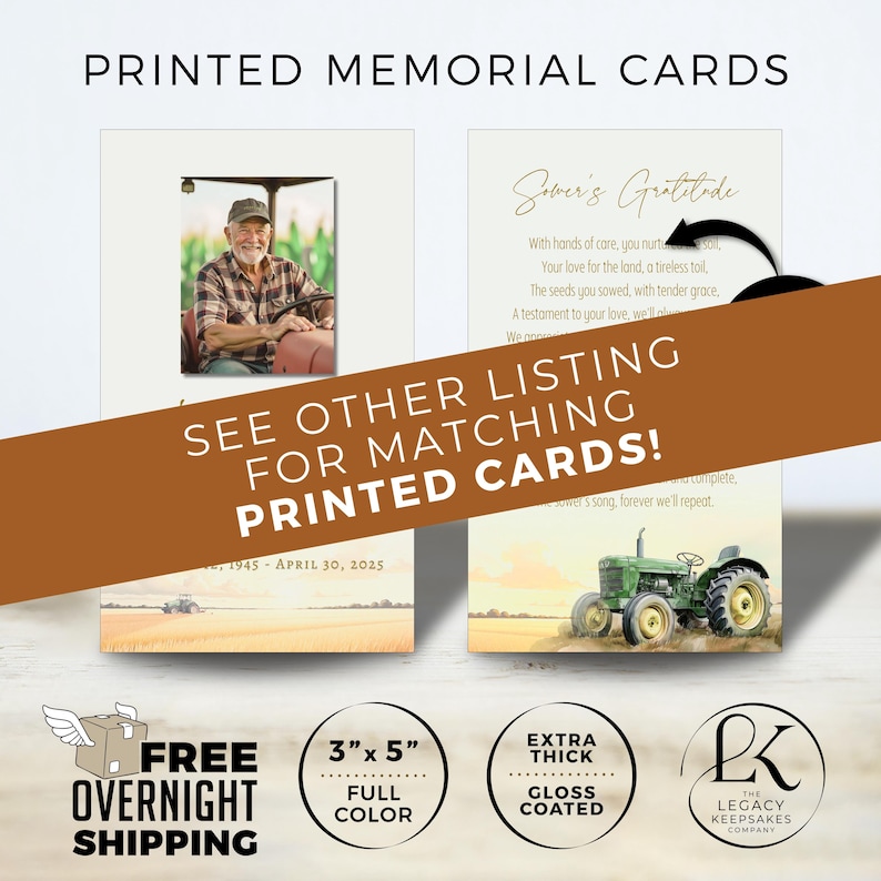 Farmer Funeral Thank You Card Template: Green or Red Tractor (5x7 ...