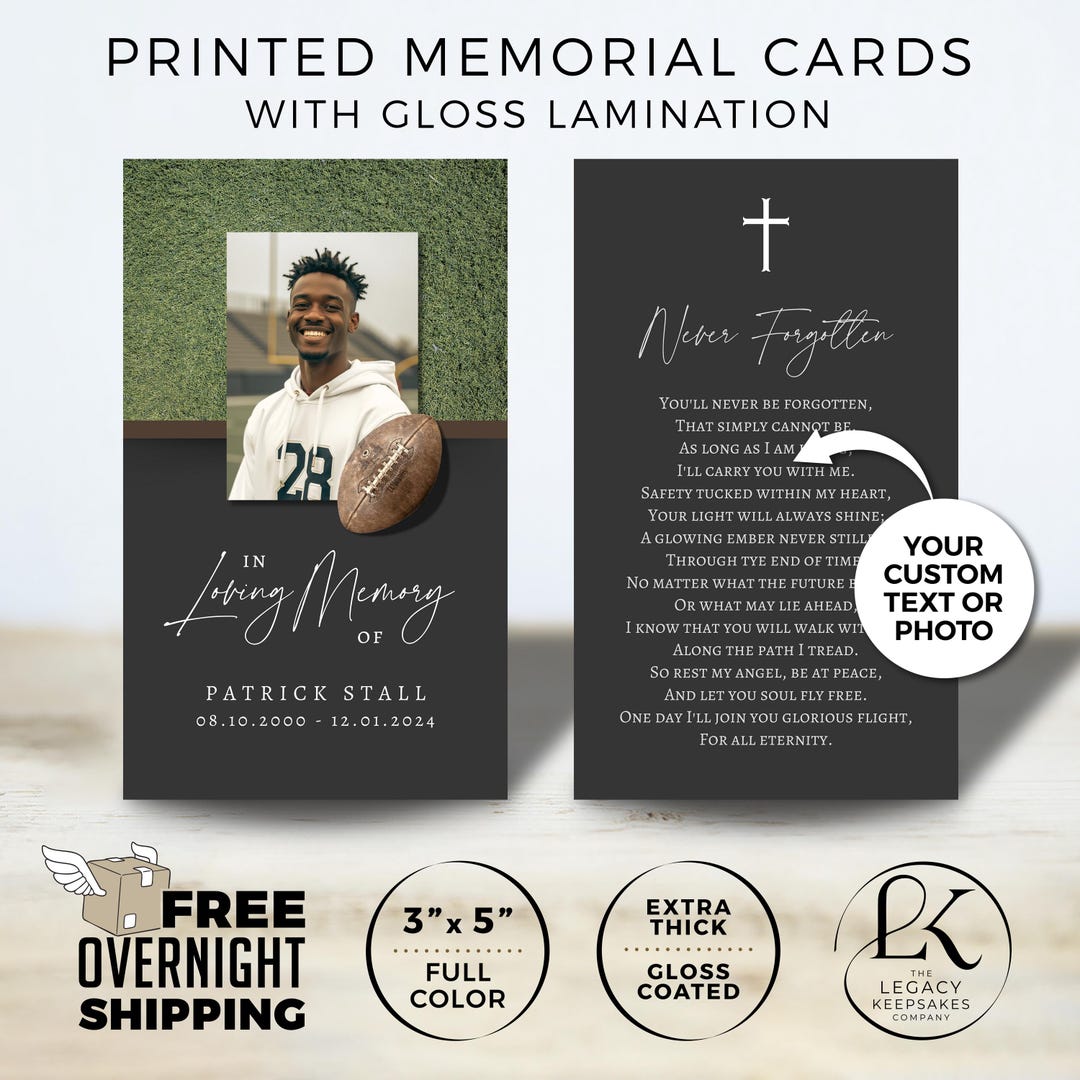 Printed Memorial Cards: Football Sports Keepsake, 3"x5" - Etsy
