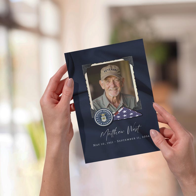 Air Force Veteran Memorial Card Template: Patriotic Obituary (digital ...