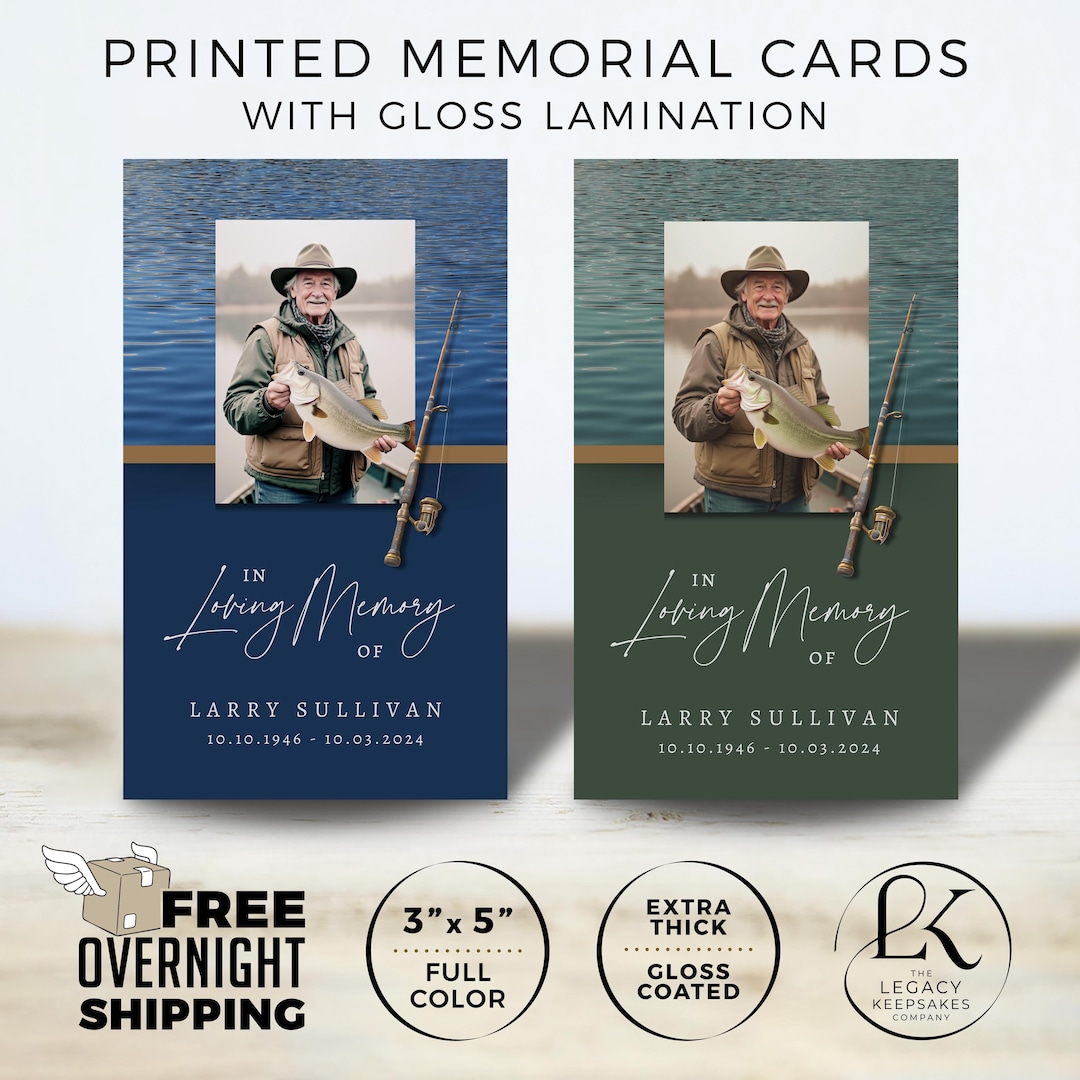 Printed Memorial Cards: Fisherman Theme, 3"x5", Keepsake Funeral Cards ...
