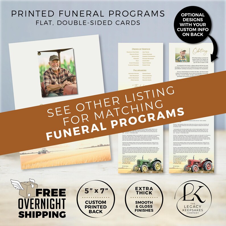 Farmer Funeral Thank You Card Template: Green or Red Tractor (5x7 ...