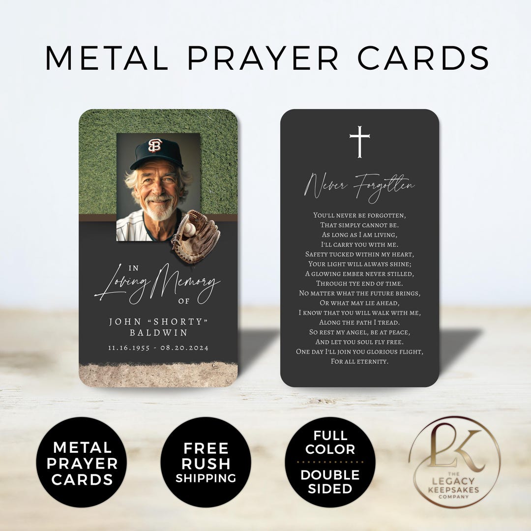 Metal Memorial Prayer Cards: Baseball, Sports Funeral Keepsake - Etsy