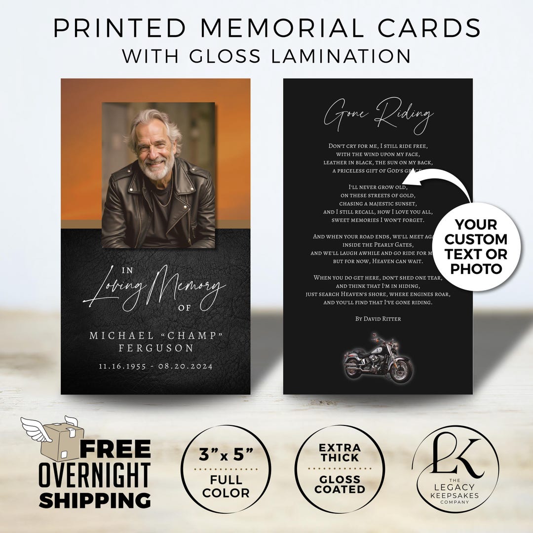Printed Memorial Cards: Biker Harley Davidson Funeral Keepsakes - Etsy