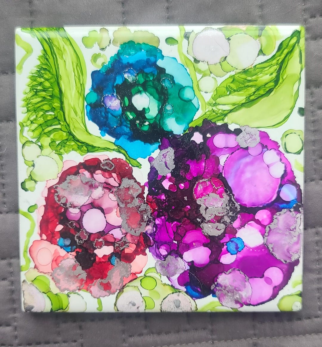 BERRY BLISS Alcohol Ink Tile With Display Stand. - Etsy
