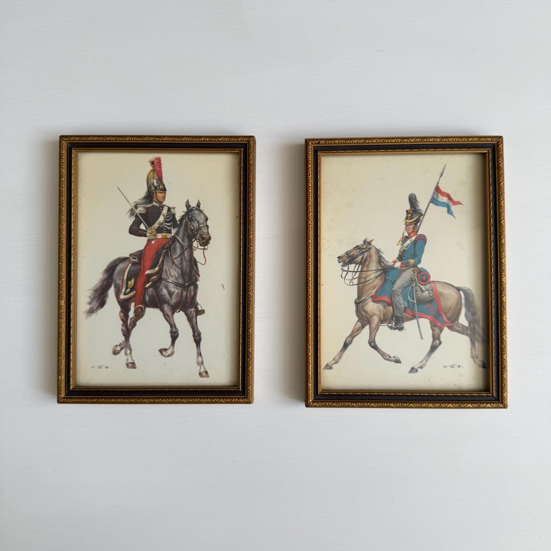 Vintage Military Cavalry Prints | Pair of Horseback Officer ...