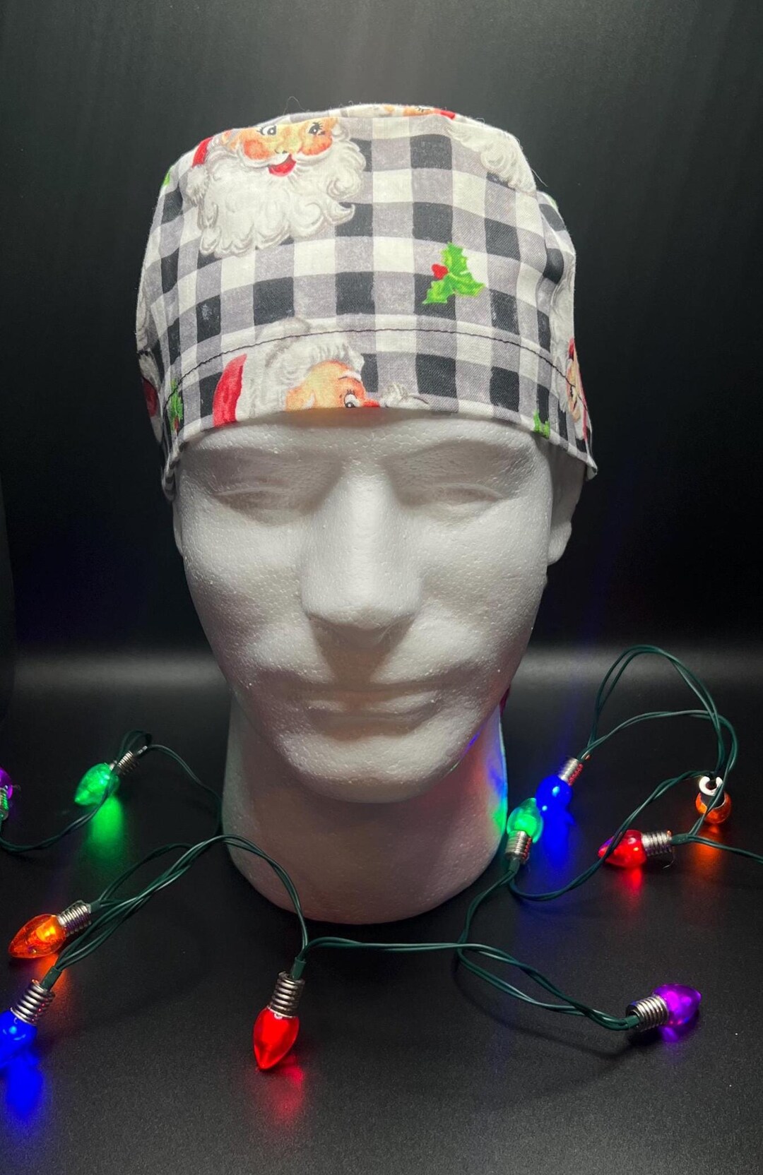 Jolly Old Saint Nick on Plaid Classic Surgical Scrub Cap - Etsy