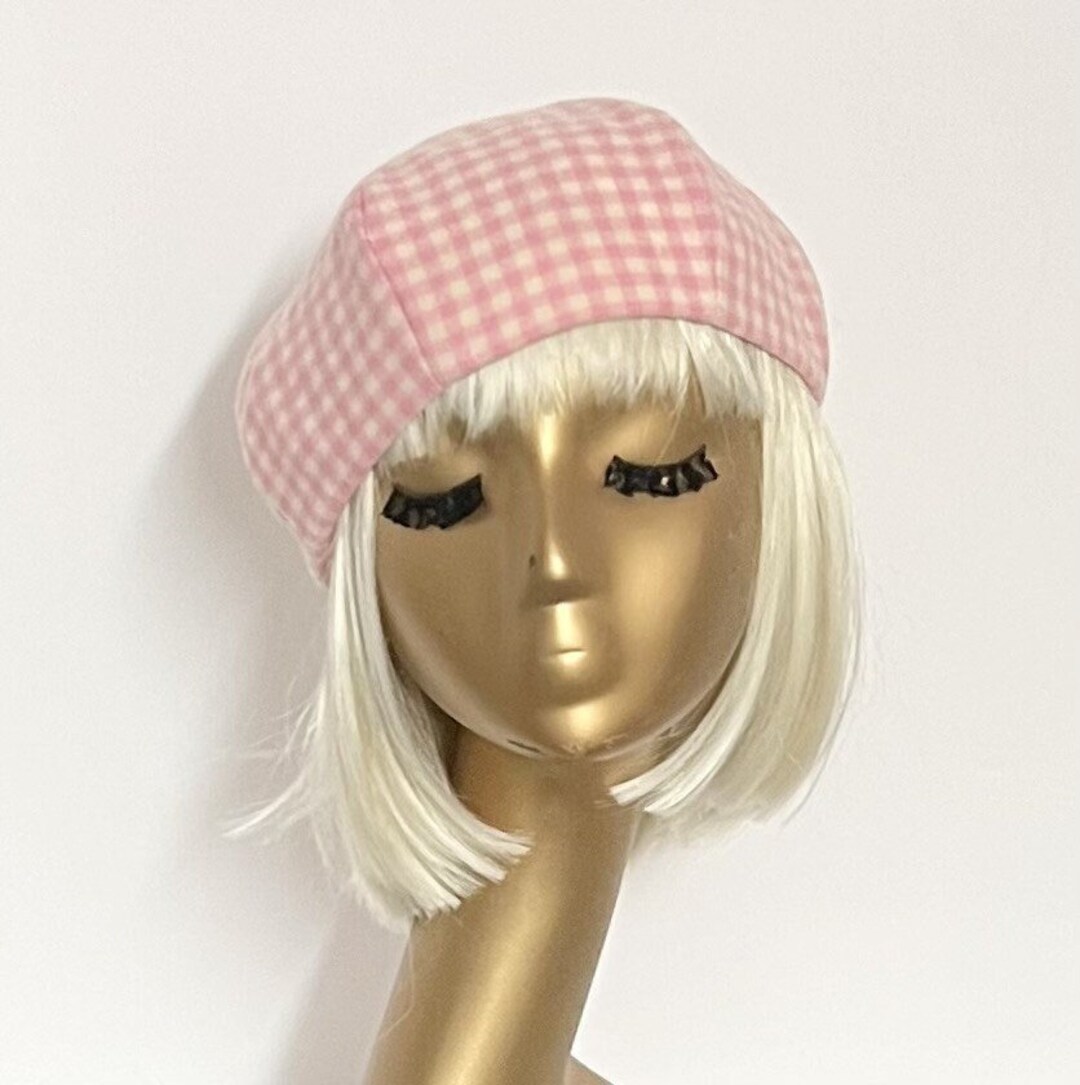 Pink White Checkered Wool Beret Hat - Etsy