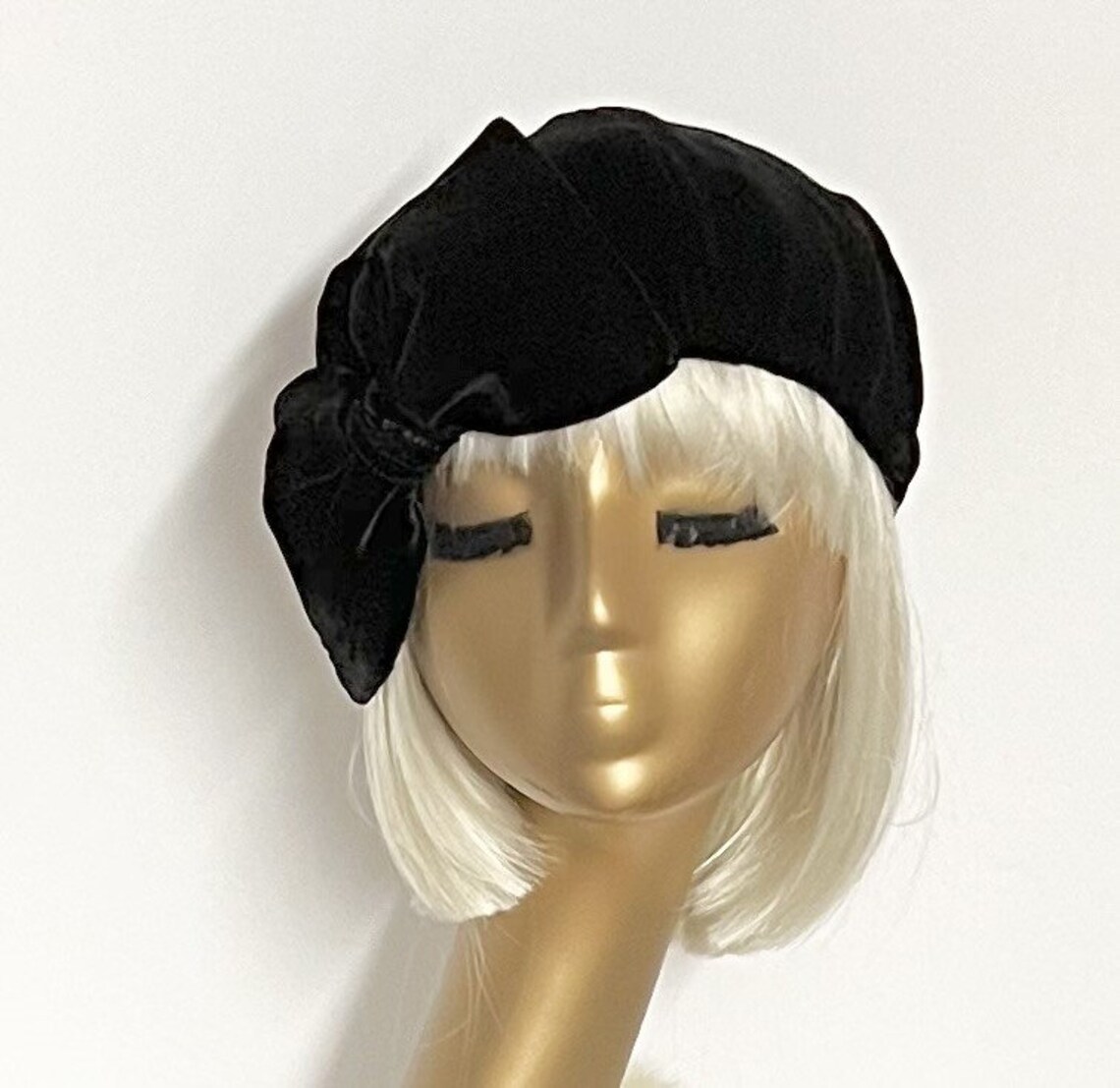 Black Velvet Beret Hat Bow - Etsy