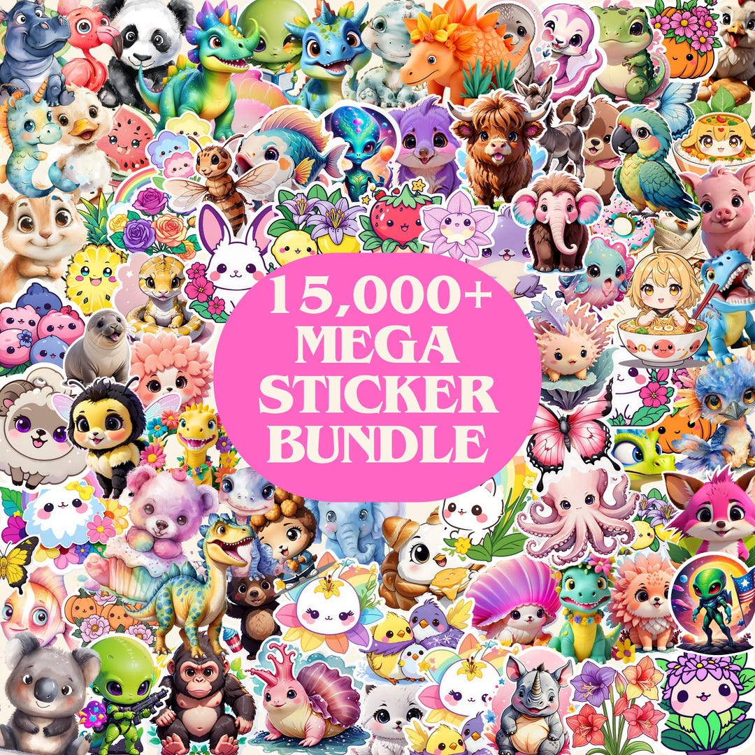 15.000 + Mega Sticker Bundle: Cute Animal Sticker Designs (digital ...