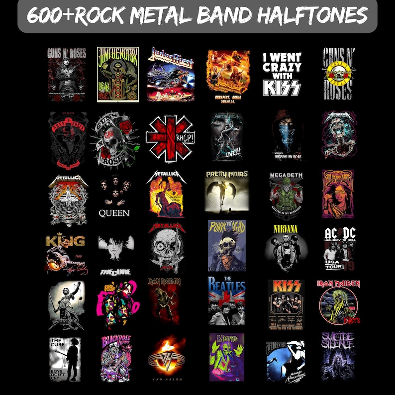 1250 + Rapper T-shirt Designs Png Bundle, Rock Metal Band Halftones ...