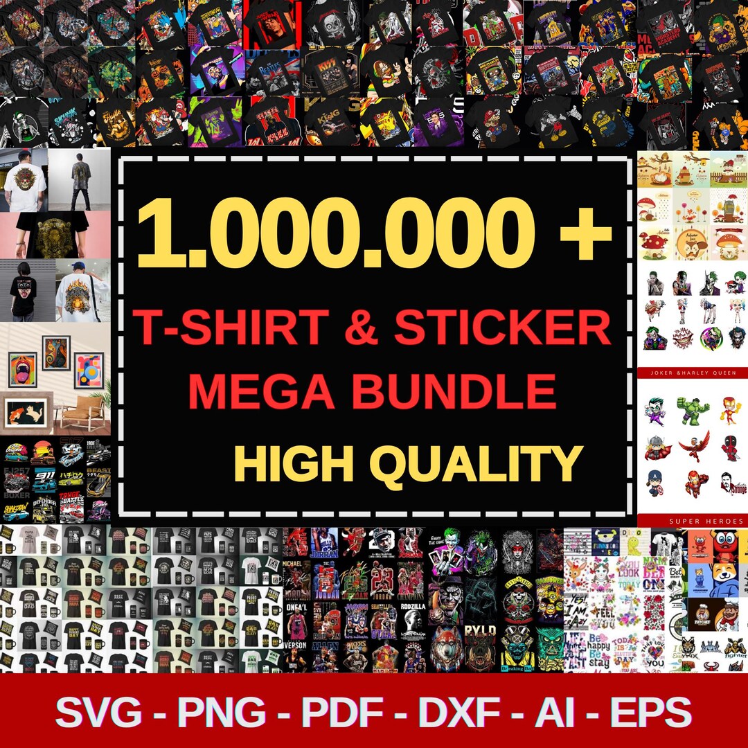 Mega SVG Bundle: T-shirt & Sticker Designs for Print on Demand (digital ...