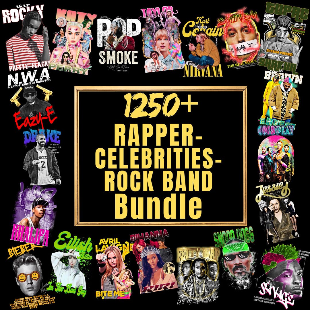 1250+ Rapper & Rock Band T-shirt Designs PNG Bundle Streetwear Music ...