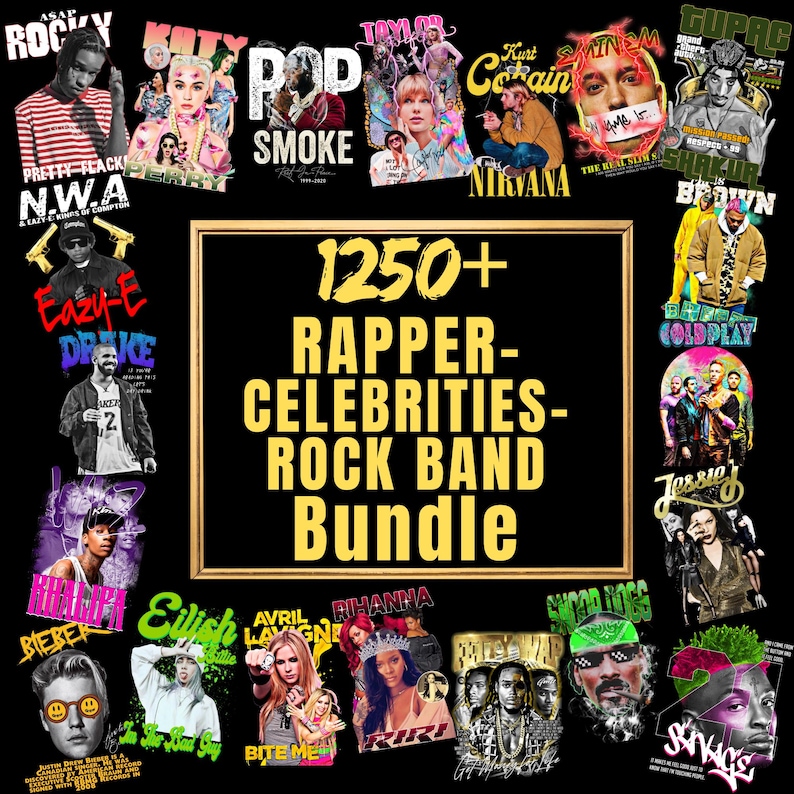 1250 + Rapper T-shirt Designs Png Bundle, Rock Metal Band Halftones ...