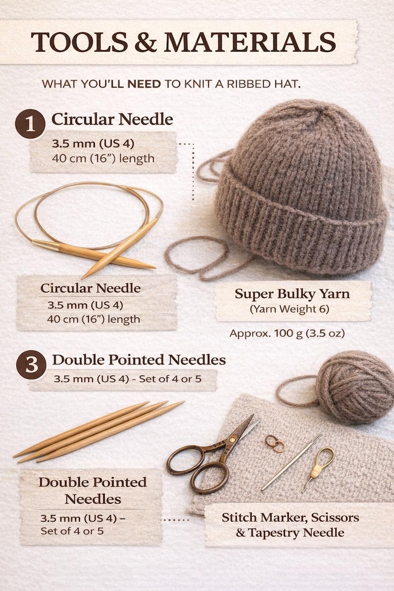 Ribbed Hat Knitting Pattern PDF | Easy Beanie With Folded Brim ...