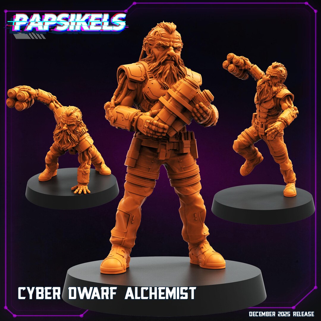 Cyber Dwarf Alchemist | 30mm 32mm | Cyberpunk Miniatures | Papsikels ...