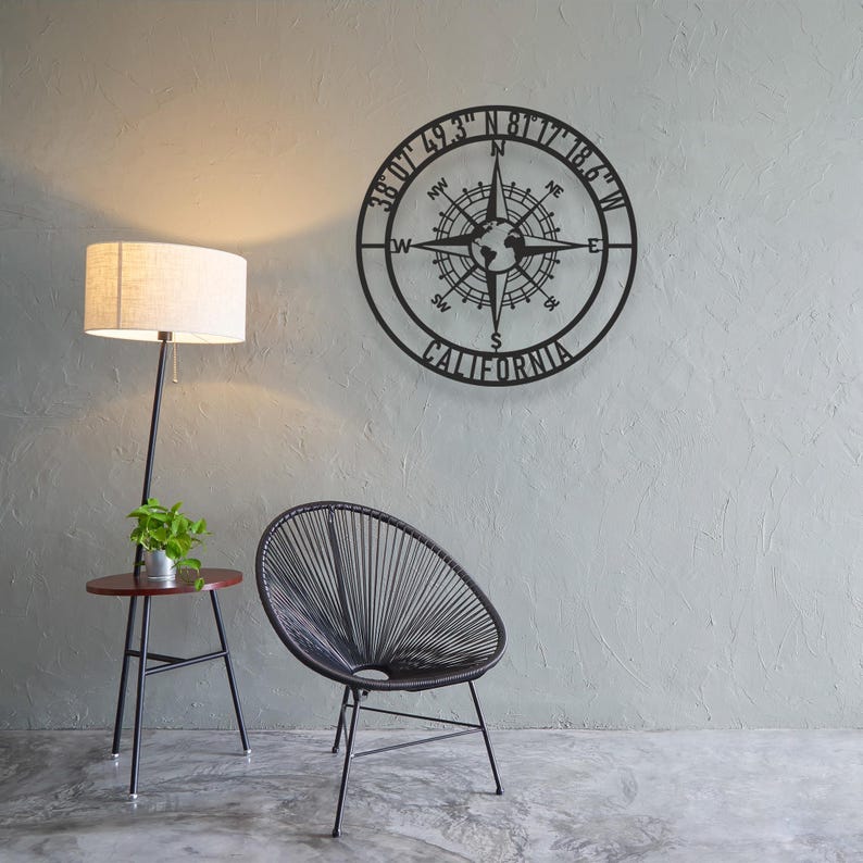 Personalized Nautical Compass Metal Wall Art: GPS Coordinates Sign - Etsy