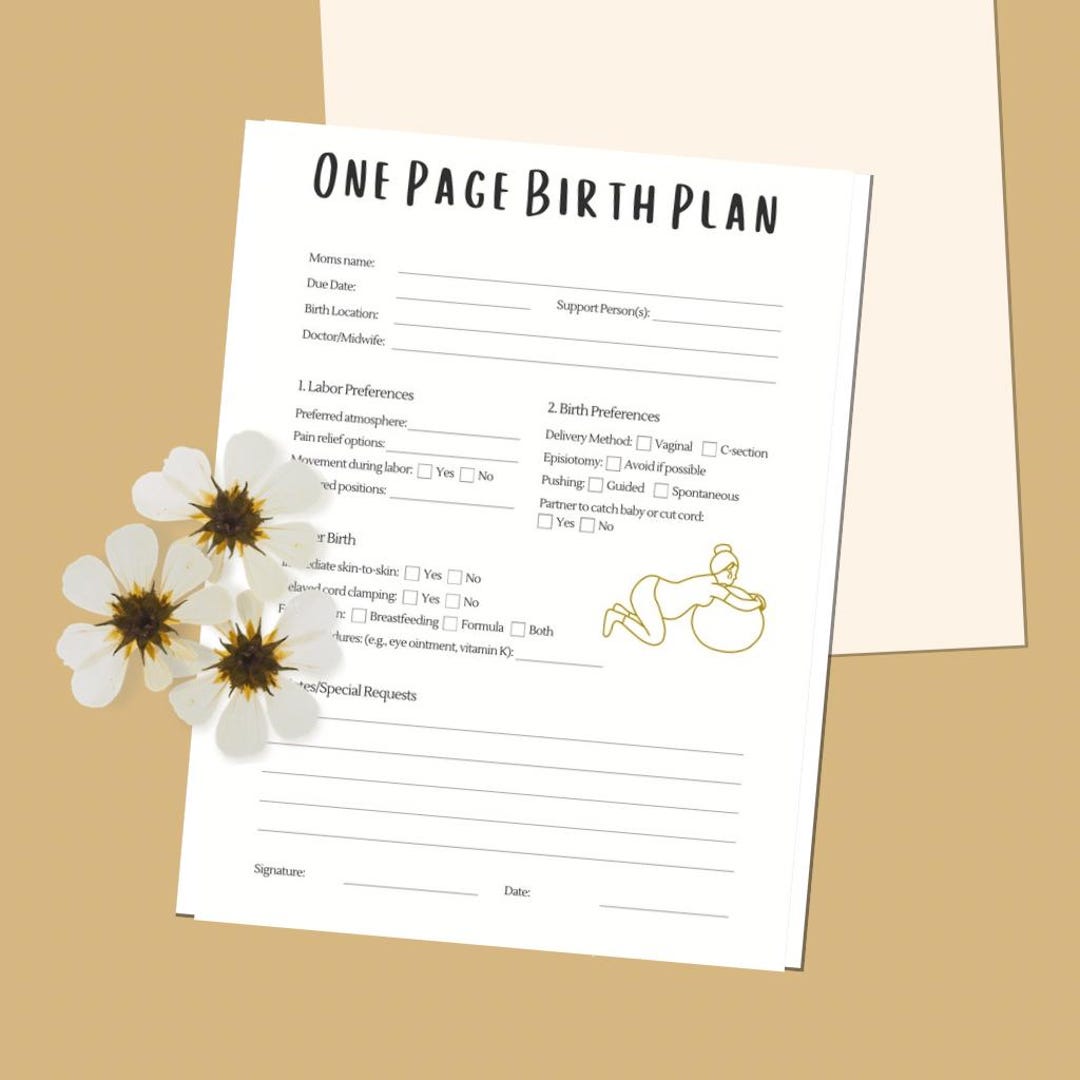 Simple One Page Birth Plan Template (canva Digital Download) - Etsy