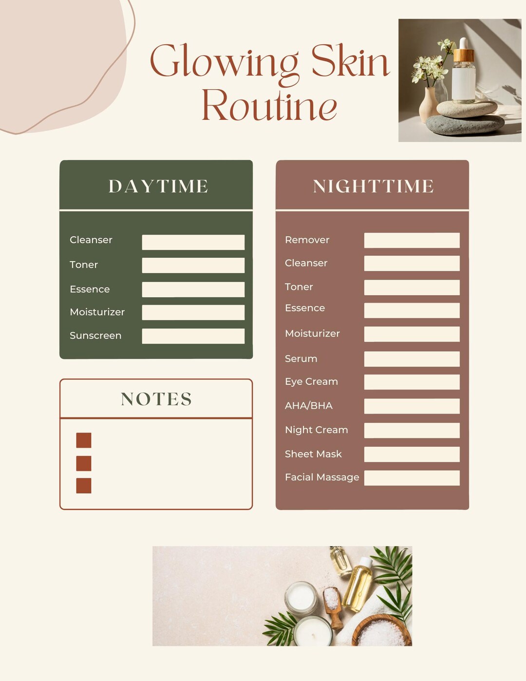 Skin Care Routine, Planner, Template, Weekly Skin Planner - Etsy